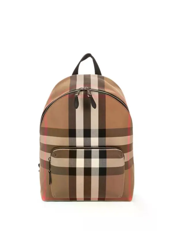 Burberry Check Print Leather Trim Backpack - Brown
