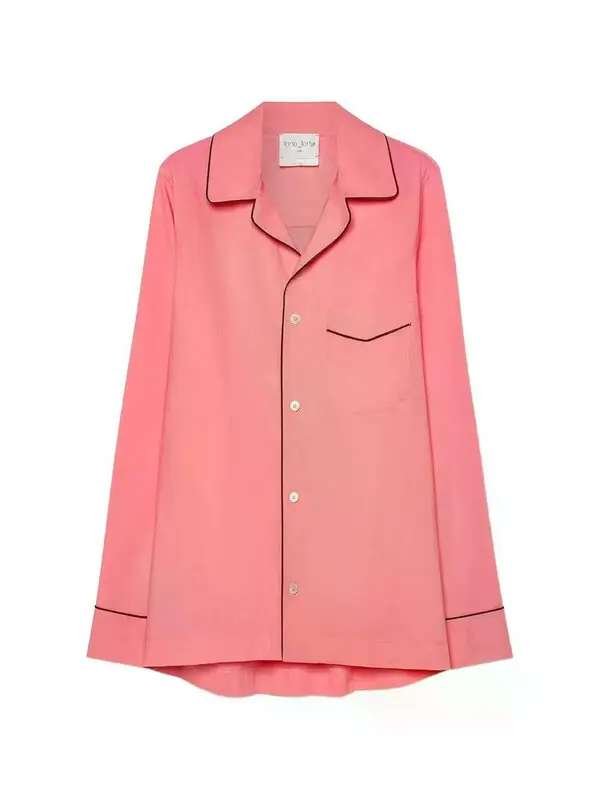 FORTE_FORTE Piping-detail Long-sleeve Shirt - Pink