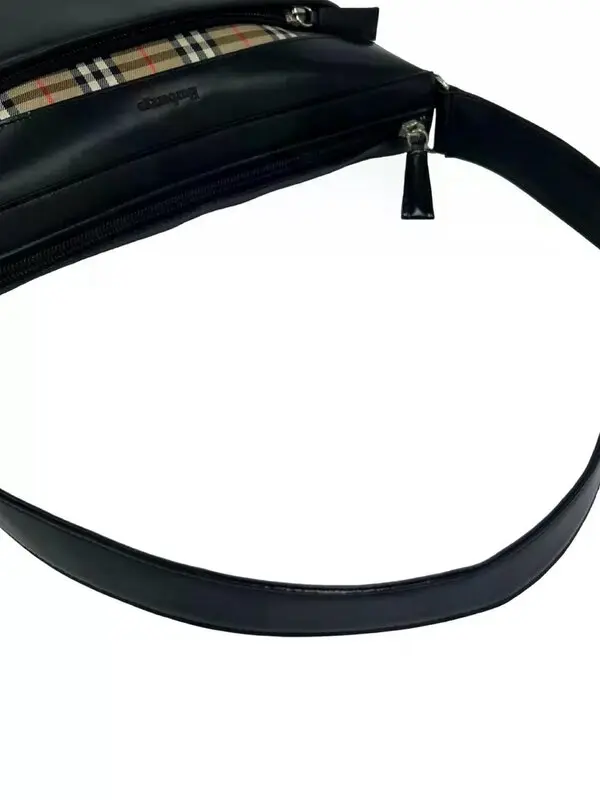 Burberry 20th Century House Check Trimmed Leather Shoulder Bag - Black