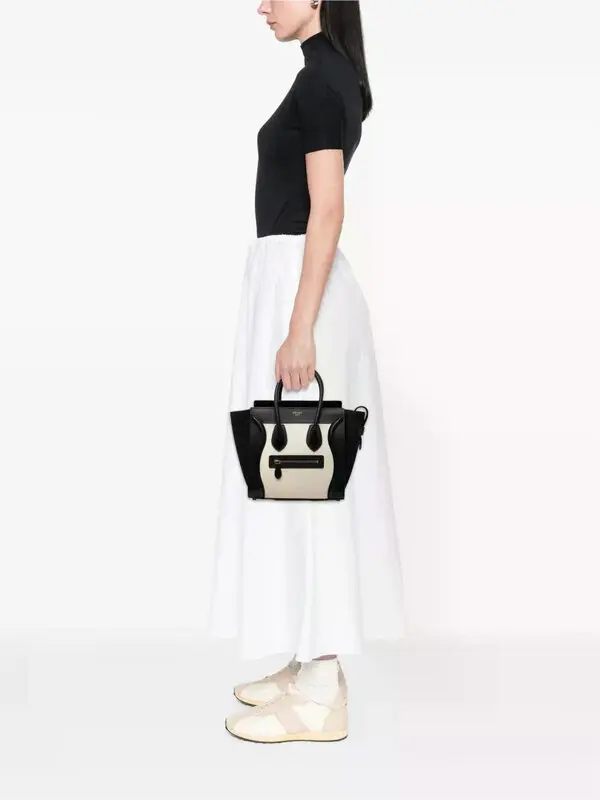 Celine 2015 Micro Bicolor Nubuck And Drummed Calfskin Luggage Tote Bag - White