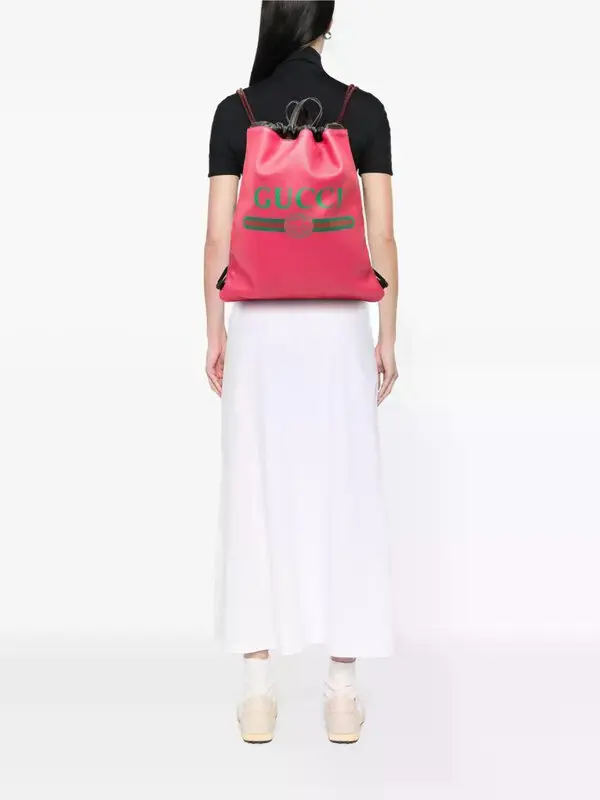 Gucci 2000-2015 Leather Logo Drawstring Backpack - Pink