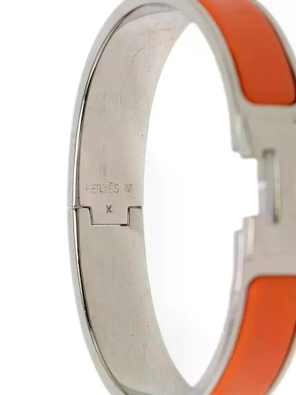 Hermès Enamel And Palladium-plated Metal Clasp Closure Bracelet - Orange