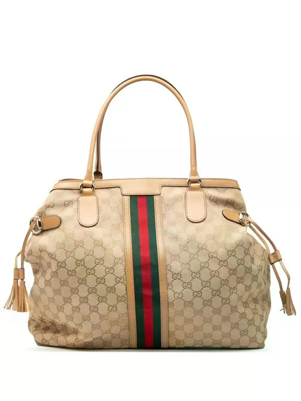 Gucci 2012 Gg Canvas Web Tassel Tote Bag