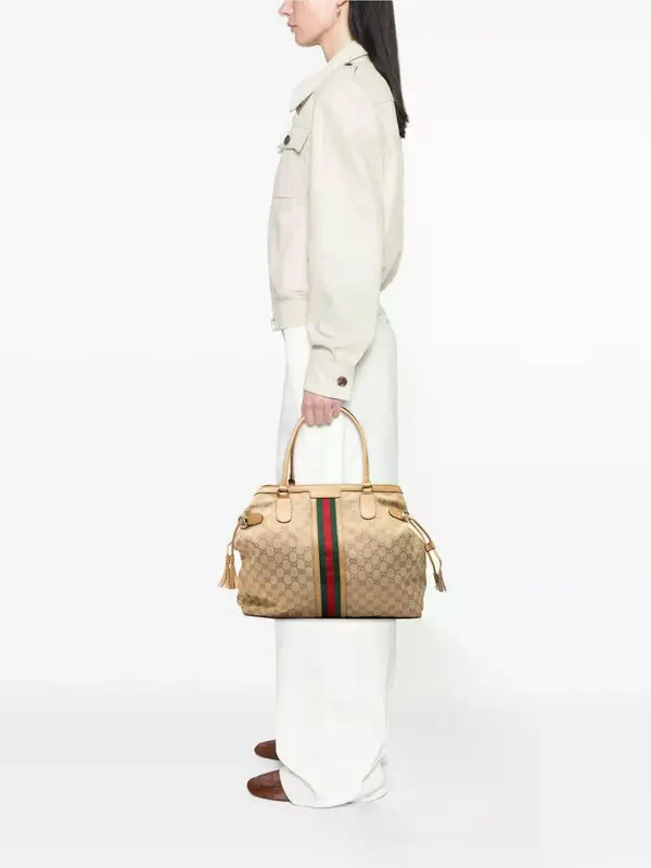 Gucci 2012 Gg Canvas Web Tassel Tote Bag