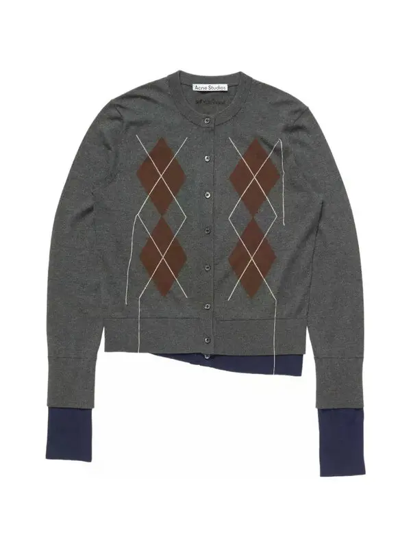 Acne Studios Argyle-intarsia Layered Cardigan - Grey