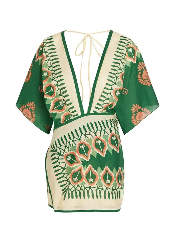 Johanna Ortiz Inundada De Color Printed Cotton-voile Mini Dress - Green