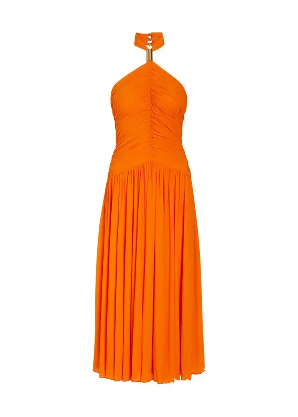 Ronny Kobo Wrenley Ruched Tissue Jersey Midi Dress - Orange