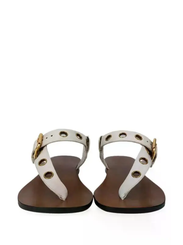Celine Eyelet T-strap Flat Sandals - White