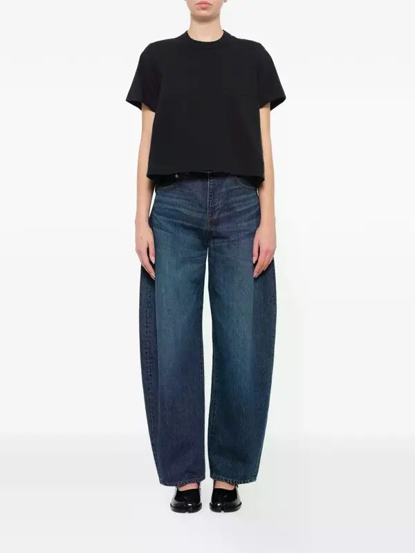 Sacai Denim Panelled Cotton T-shirt - Blue