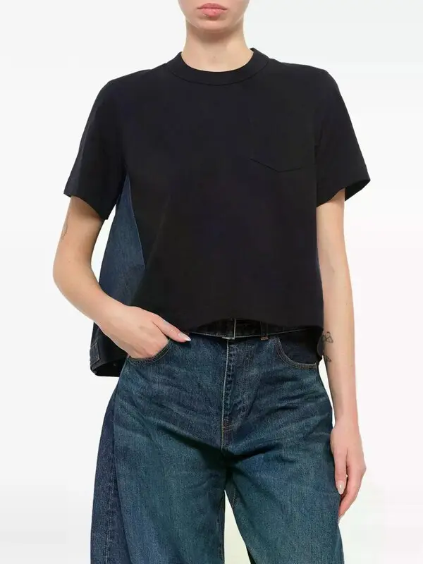 Sacai Denim Panelled Cotton T-shirt - Blue