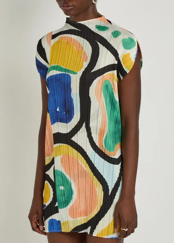 Issey Miyake Printed Pleated Mini Dress