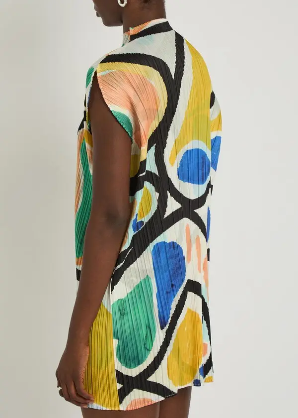 Issey Miyake Printed Pleated Mini Dress