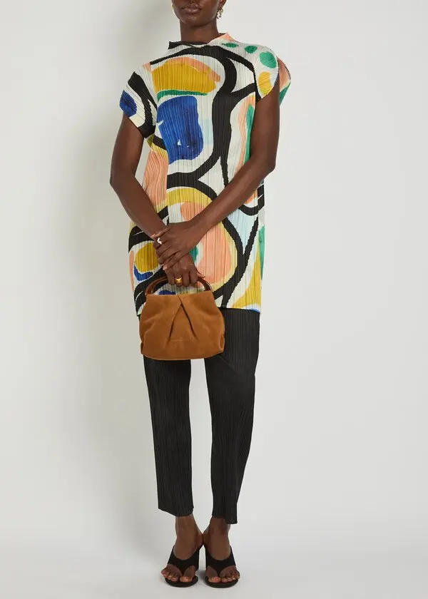 Issey Miyake Printed Pleated Mini Dress