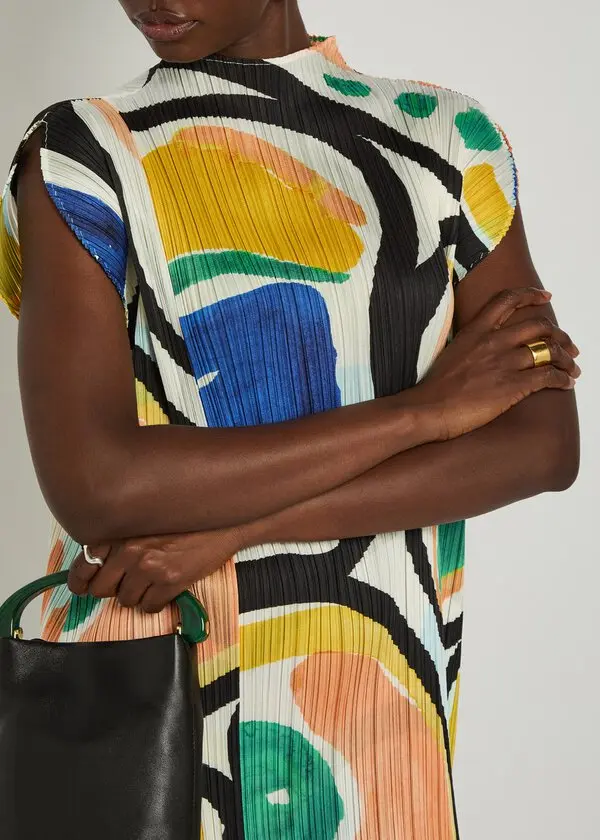 Issey Miyake Printed Pleated Mini Dress
