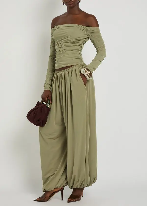 Ronny Kobo Renier Gathered Tissue Jersey Balloon Trousers - Light Green