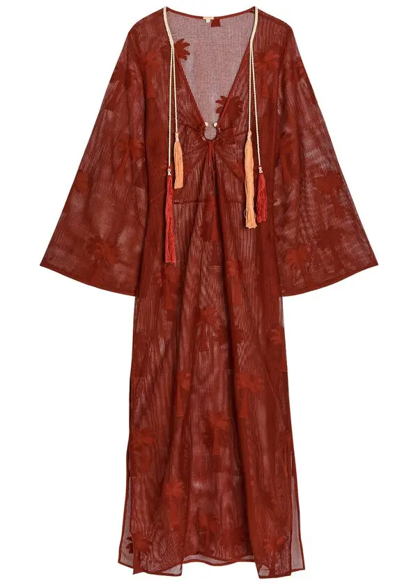 Johanna Ortiz Palm Veil Embroidered Cotton-blend Maxi Dress - Red