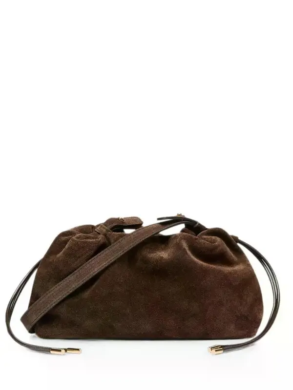 Marella Ruched-detail Suede Clutch Bag - Brown