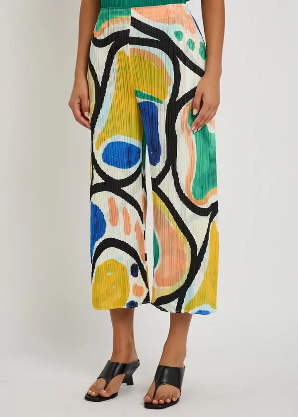 Issey Miyake Printed Pleated Cropped Trousers - Multicoloured