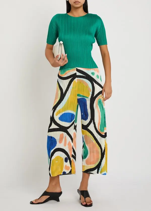 Issey Miyake Printed Pleated Cropped Trousers - Multicoloured