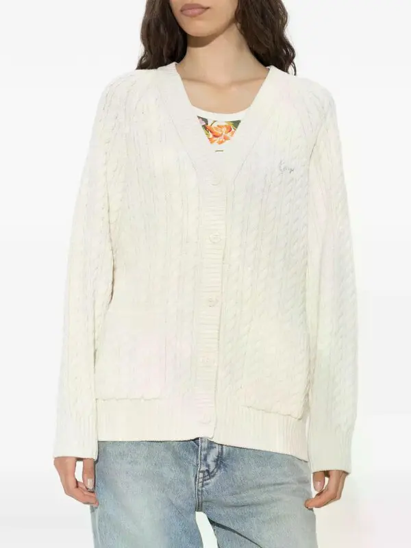 Kenzo Cable-knit Embroidered-logo Cardigan