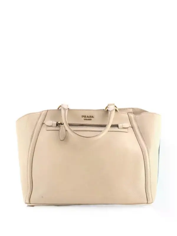 Prada Front Pocket Tote City Calfskin Large Satchel - Neutrals