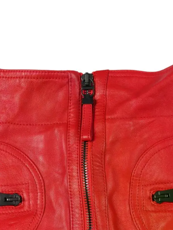 Dior Lamb Leather Zip-up Mini Skirt With Heart Patch - Red