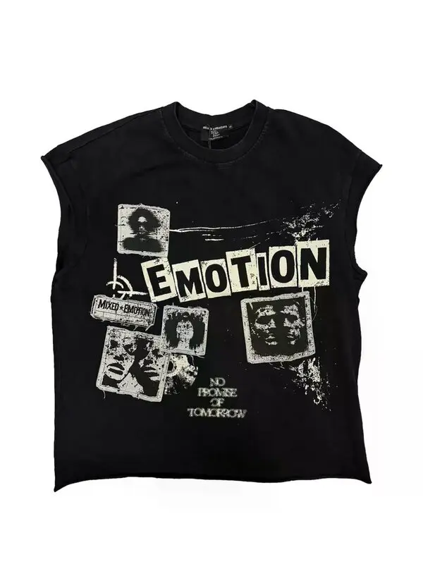 Mixed Emotion Newspaper Graphic-print Sleeveless T-shirt