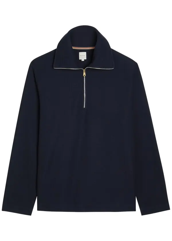 Paul Smith Half-zip Waffle Wool-blend Jumper - Navy