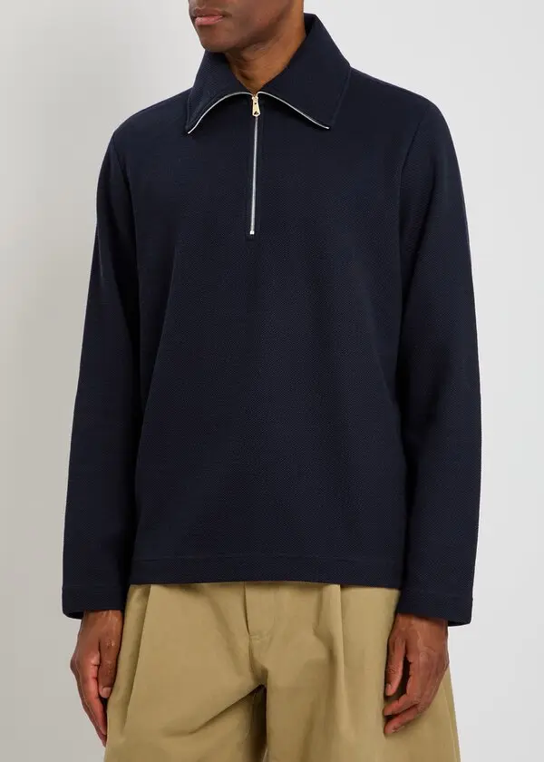 Paul Smith Half-zip Waffle Wool-blend Jumper - Navy