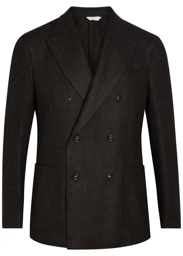 Boglioli Herringbone Double-breasted Wool Blazer