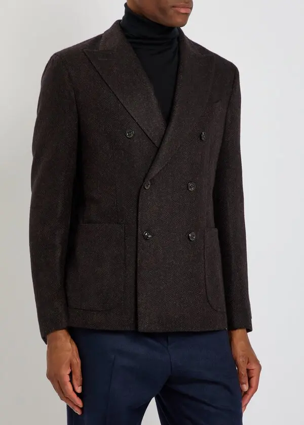 Boglioli Herringbone Double-breasted Wool Blazer
