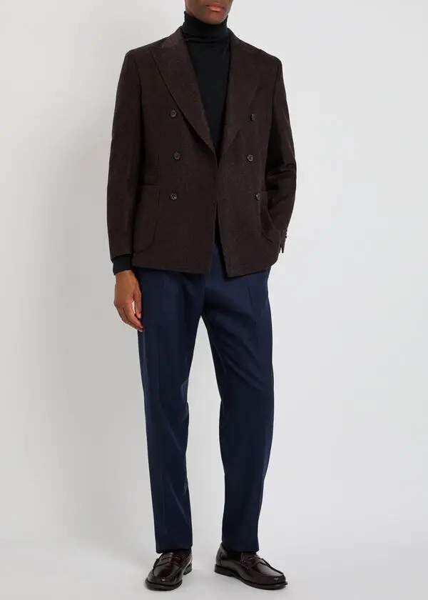 Boglioli Herringbone Double-breasted Wool Blazer
