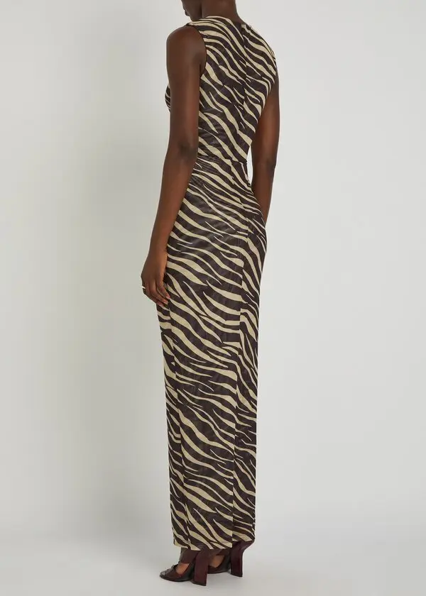 Ronny Kobo Zebra Print Mesh Maxi Dress