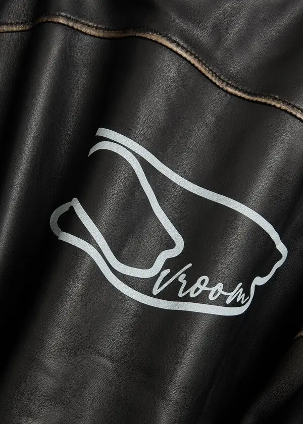 AN-Y1 Track Embroidered Leather Biker Jacket