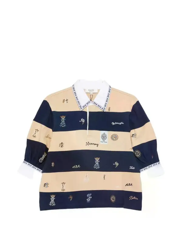 Sea Juliet Embroidered Striped Polo Shirt - Neutrals