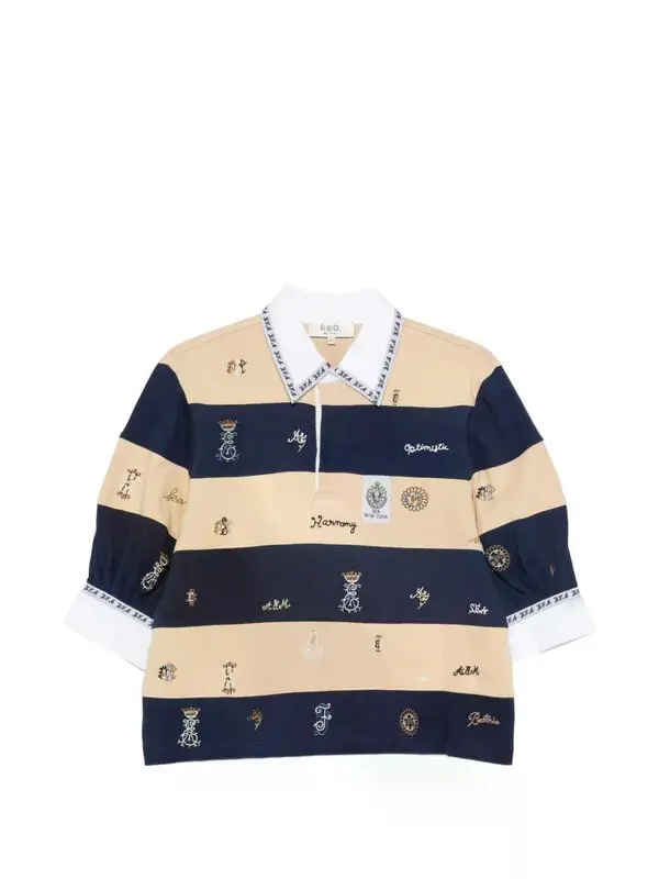 Sea Juliet Embroidered Striped Polo Shirt - Neutrals