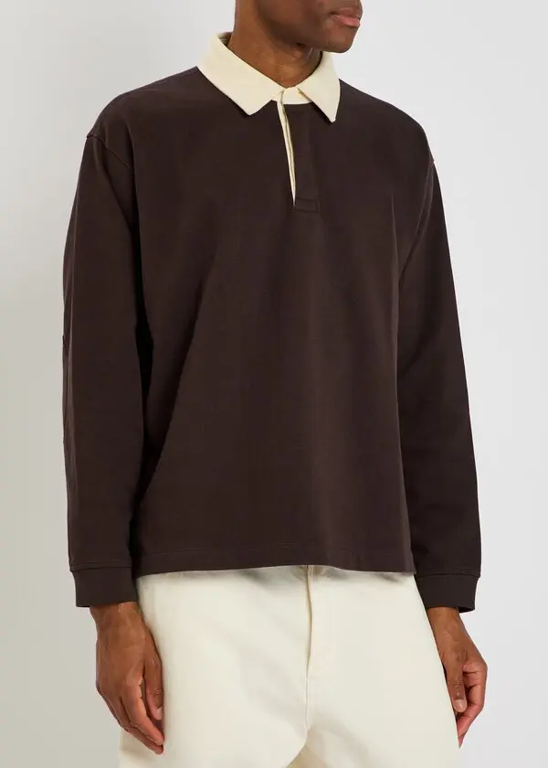 FRAME Contrasting Collar Cotton Polo Rugby Jumper