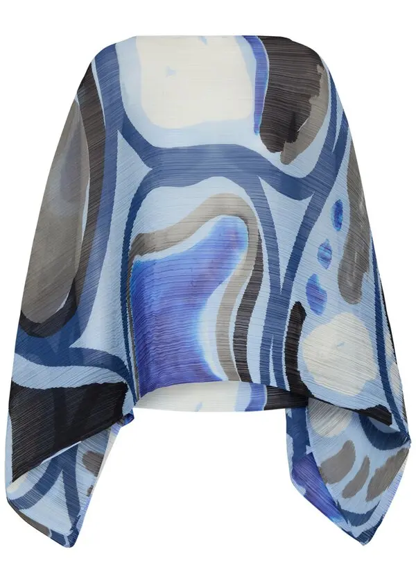 Issey Miyake Printed Pleated Woven Stole - Light Blue