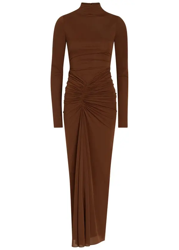 Ronny Kobo Scorpio Ruched Tissue Jersey Maxi Dress - Brown