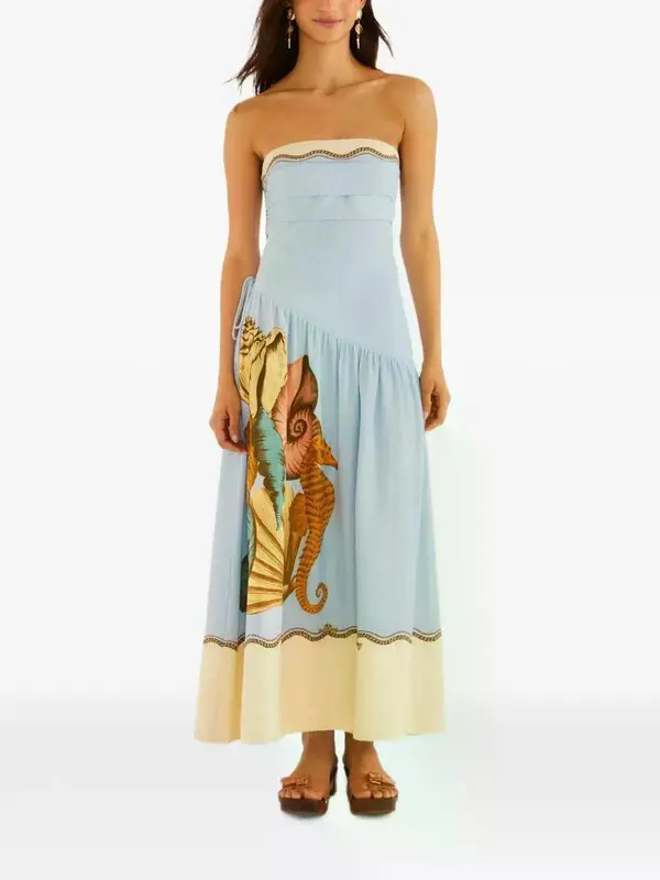 Farm Rio Multicolor Rio Souvenir Strapless Side Ties Maxi Dress - Blue