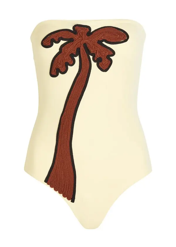 Johanna Ortiz Palm Texture Embroidered Swimsuit - Natural