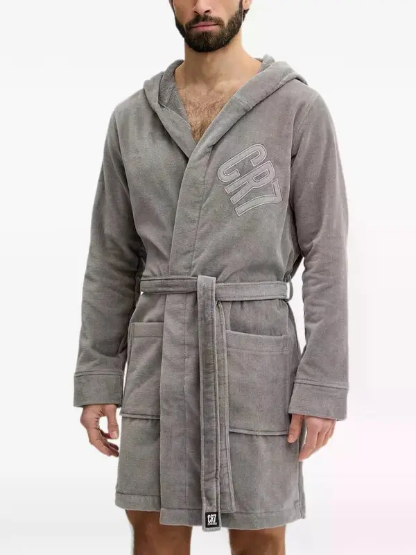 CR7 CRISTIANO RONALDO Logo-patch Hooded Robe - Grey