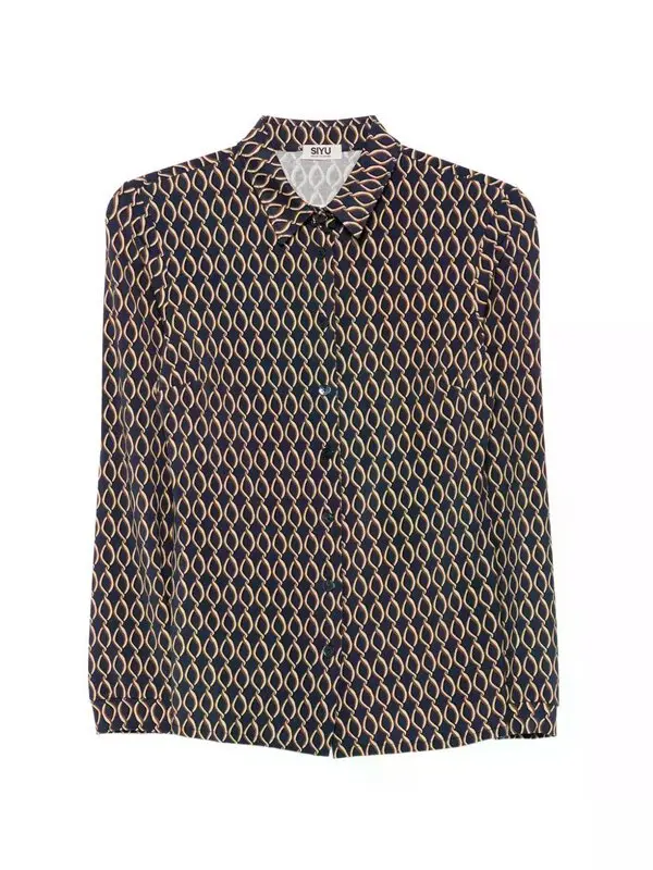 SIYU Geometric Print Long Sleeve Shirt - Blue
