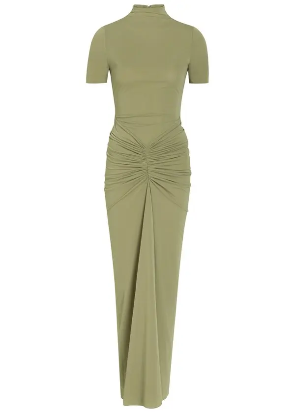 Ronny Kobo Enid Ruched Tissue Jersey Maxi Dress - Light Green