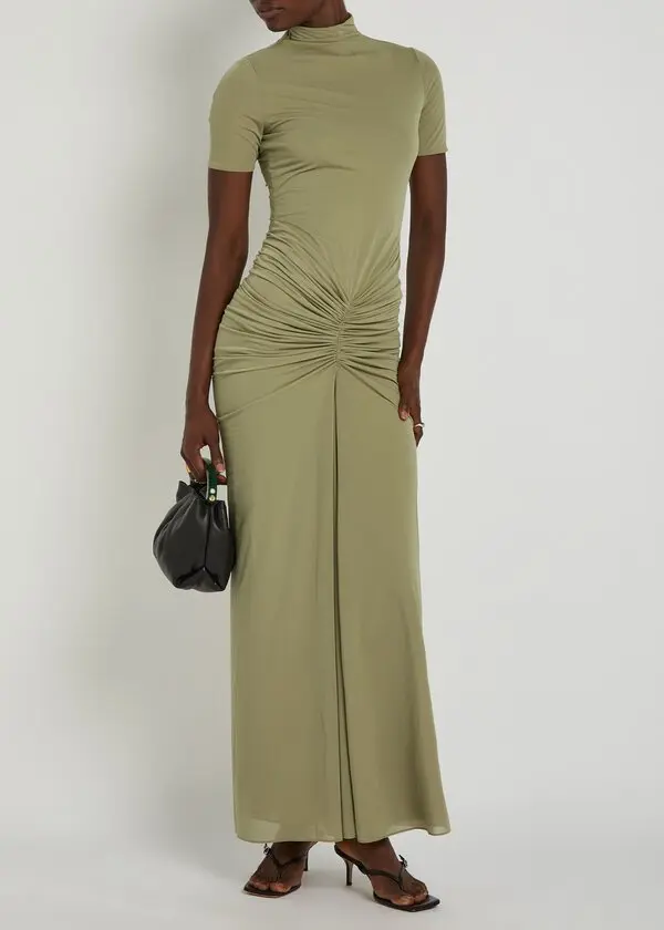 Ronny Kobo Enid Ruched Tissue Jersey Maxi Dress - Light Green