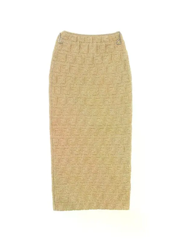 Fendi Ff Pattern Knitted Midi Skirt - Gold