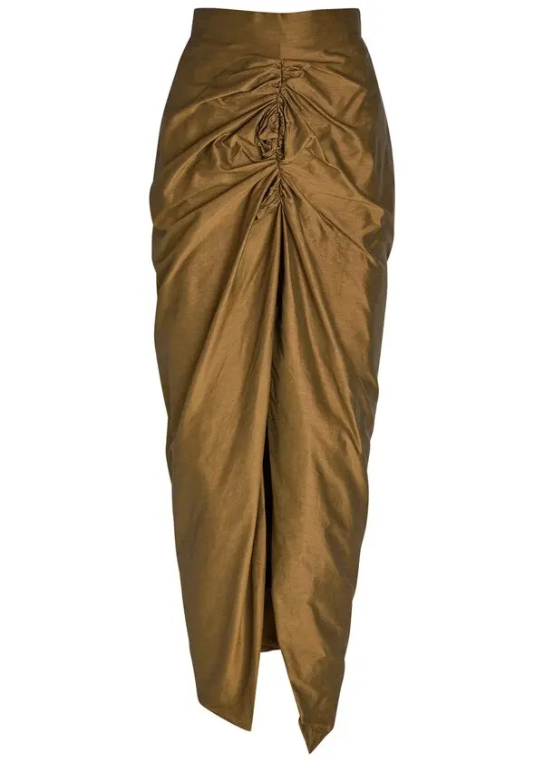 VIVIENNE WESTWOOD Panther Ruched Cotton-blend Midi Skirt - Bronze