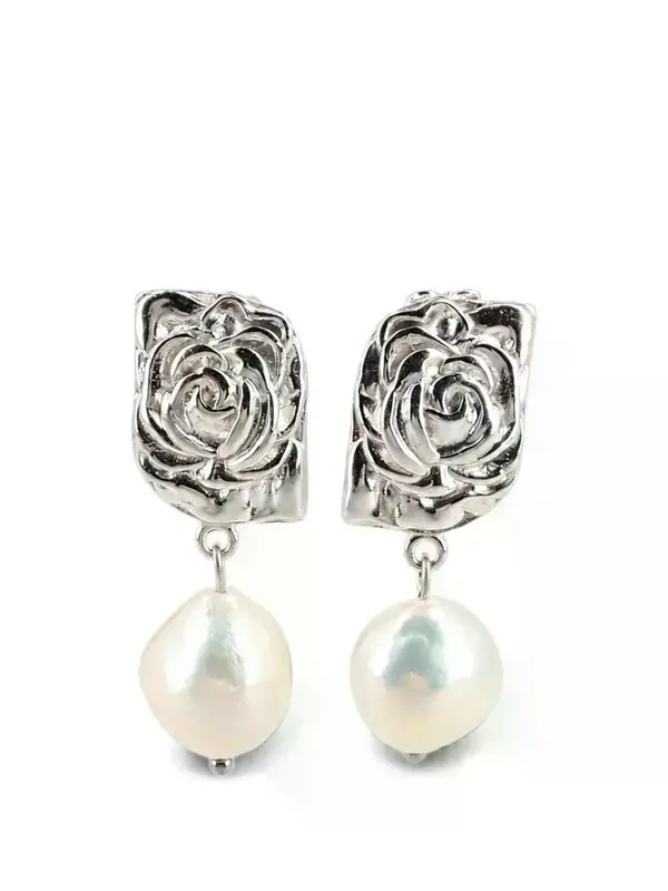 Magda Butrym Rose-detail Pearl-pendant Earrings - Silver