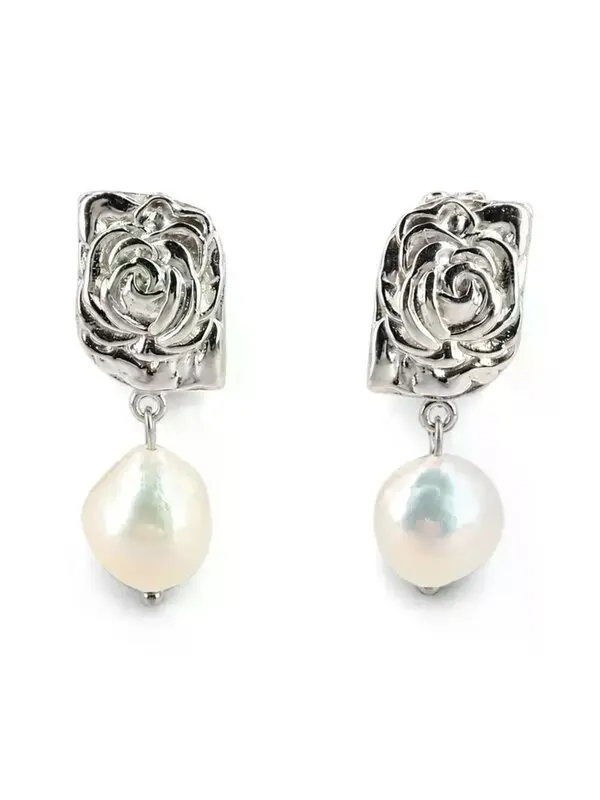 Magda Butrym Rose Detail Pearl Pendant Earrings - Silver