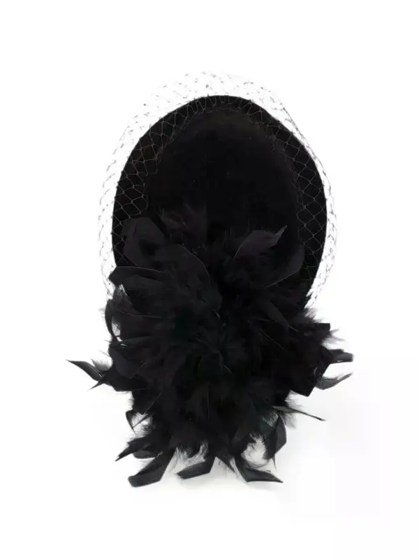 Vintage Feather-embellished Veiled Hat